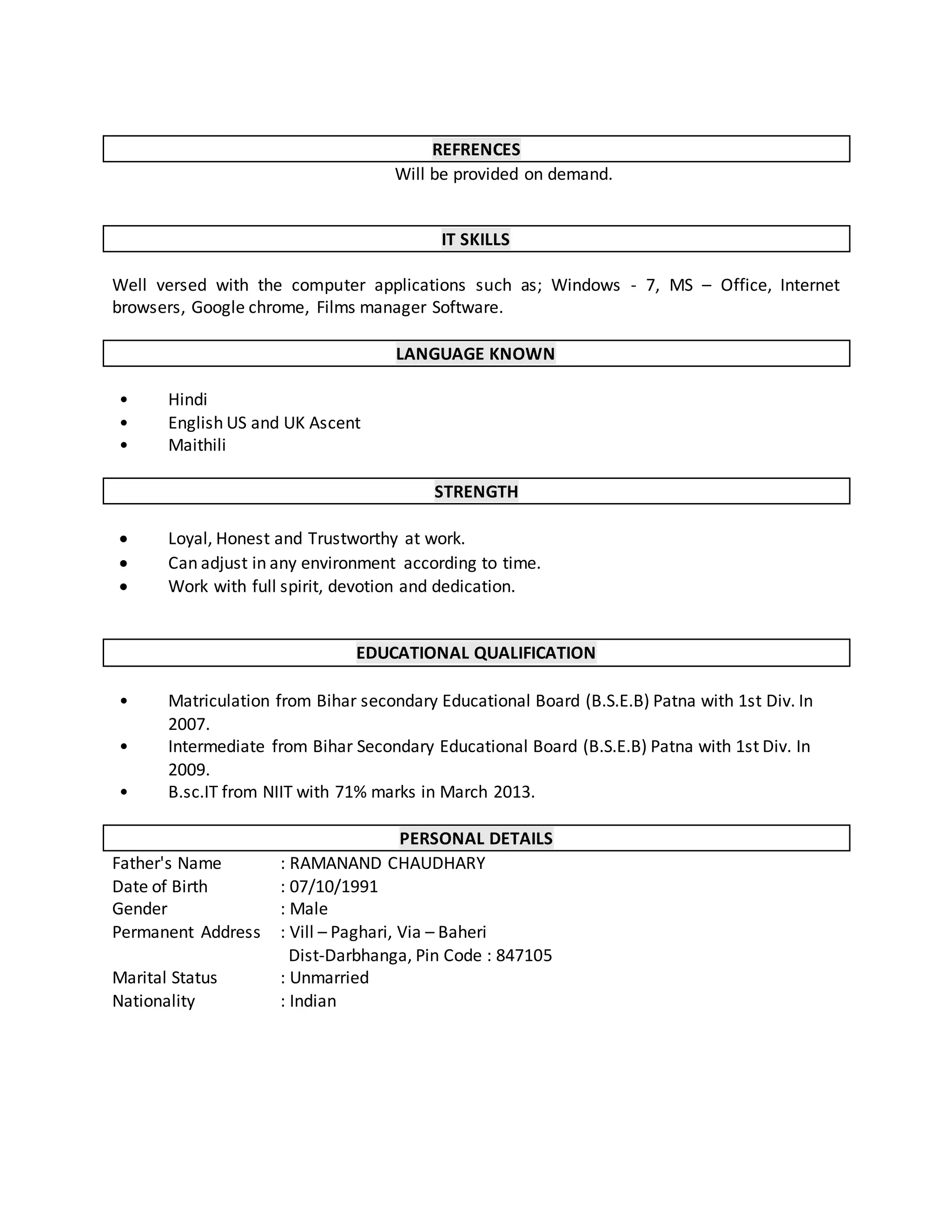 Sonu Chaudhary - Resume. | DOCX