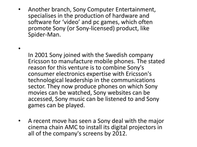 Sony and vertical integration | PPTX | Home Entertainment Systems | Consumer Electronics