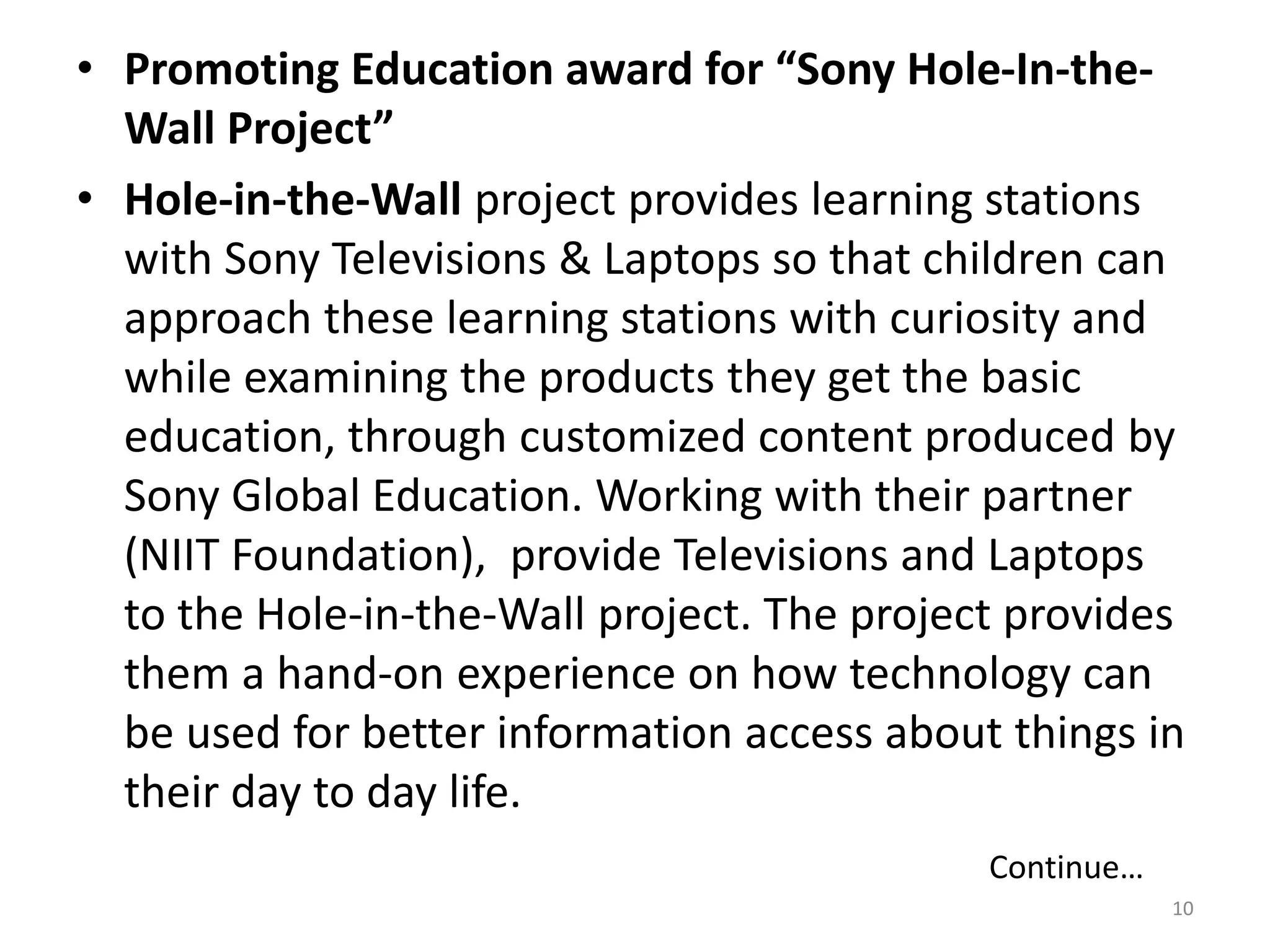 CSR activity of SONY | PPTX