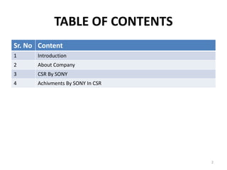 CSR activity of SONY | PPTX