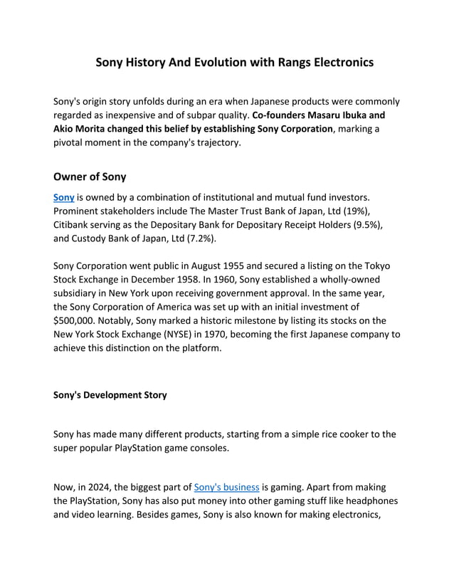 Sony History And Evolution with Rangs Electronics.pdf | Home ...