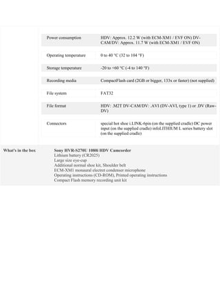 Sony hvr s270 p 1080i | PDF