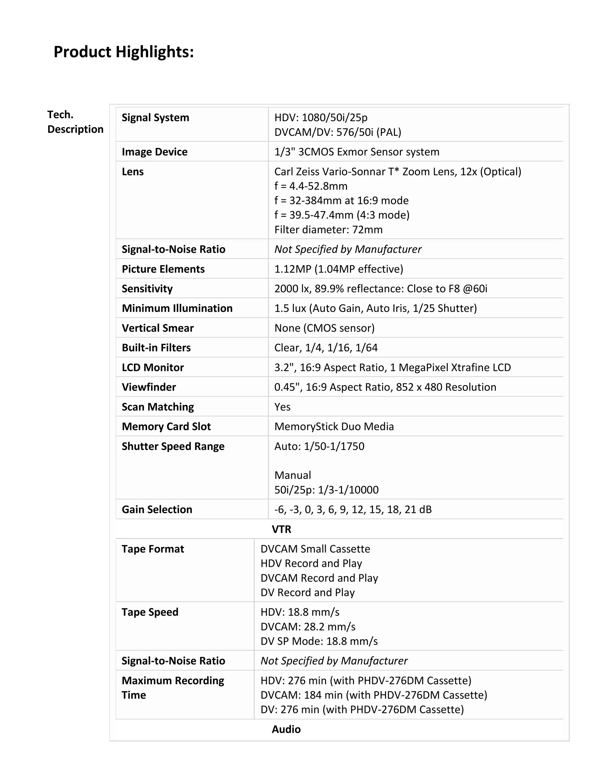 Sony hvr s270 p 1080i hdv pal camcorder | PDF