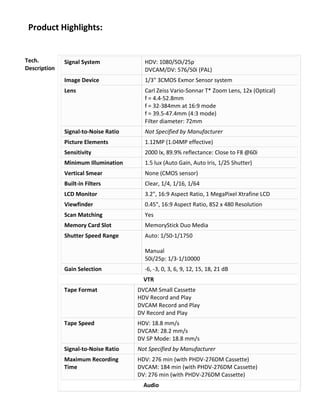 Sony hvr s270 p 1080i hdv pal camcorder | PDF
