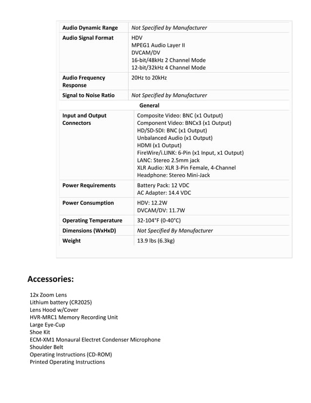 Sony hvr s270 p 1080i hdv pal camcorder | PDF