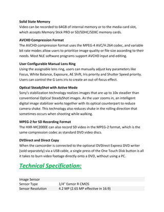 Sony HXR-MC2000E Camcorder | PDF