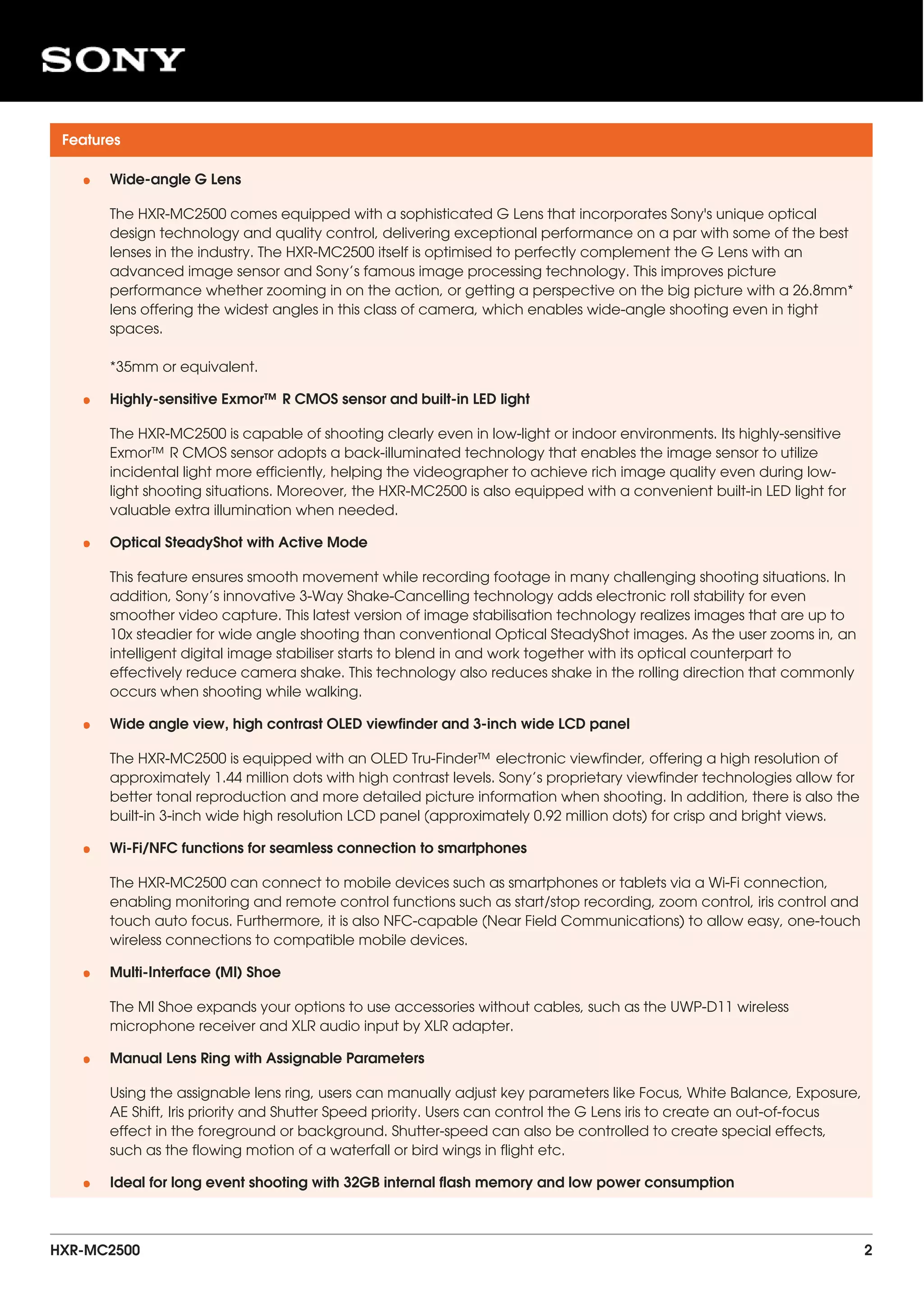 Sony HXR-MC250 Camcorder | PDF