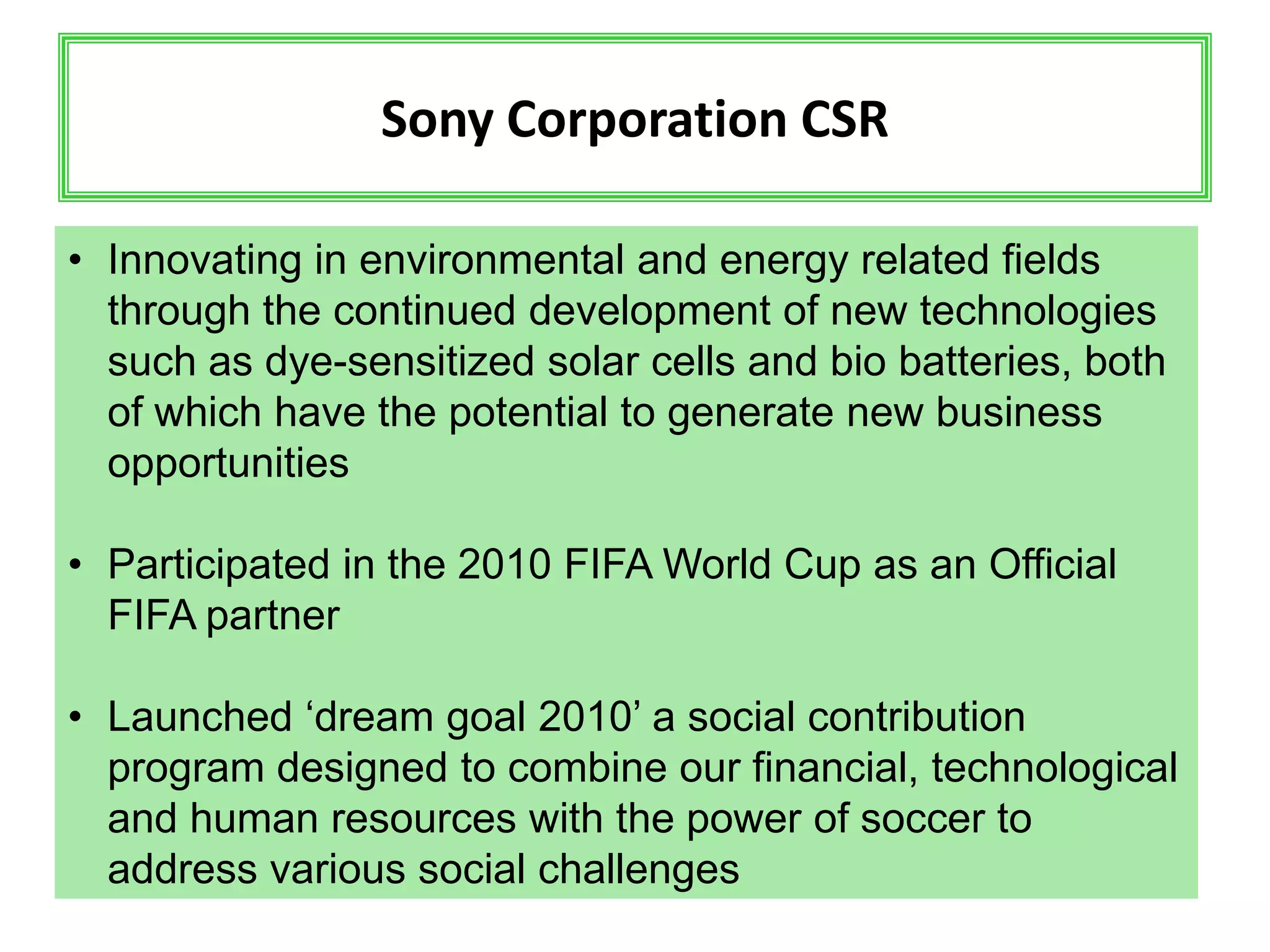 Sony's CSR Case Study; Graham Thomasson | PPTX | Business | Business ...