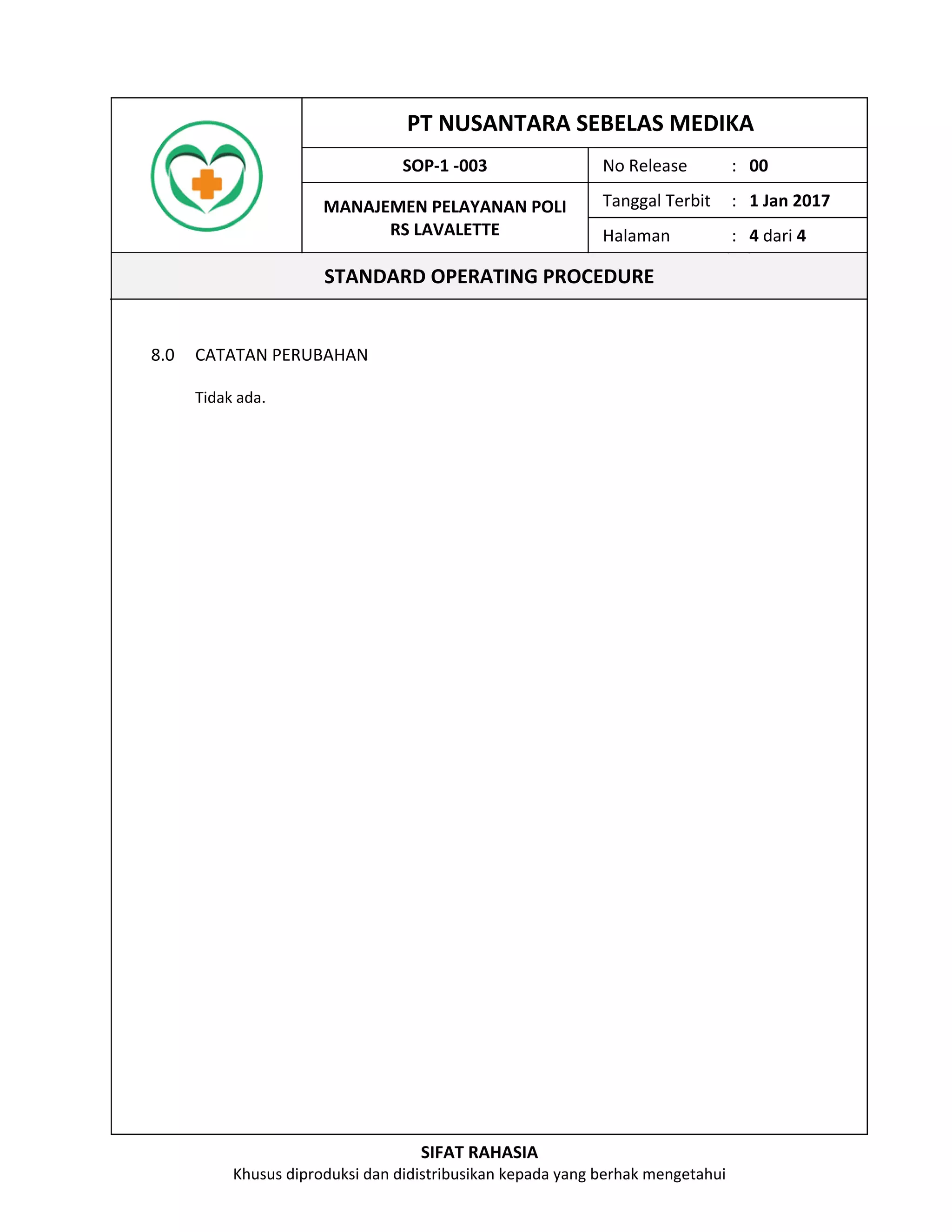 SOP 1-003 Manajemen Pelayanan Poli | PDF