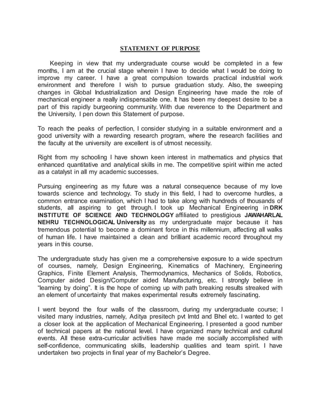 Sop | DOCX | Undergraduate Education | College Education