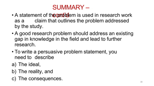 SOP (statement of the problem) research 1.pptx | Education