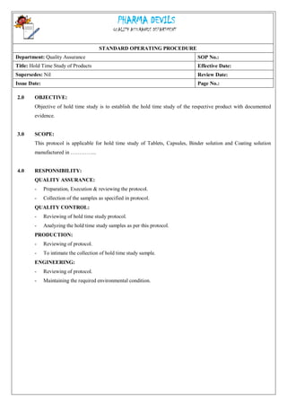 protocol-for-Hold-time-Study-of-Products | PDF