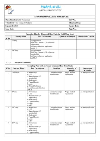 protocol-for-Hold-time-Study-of-Products | PDF
