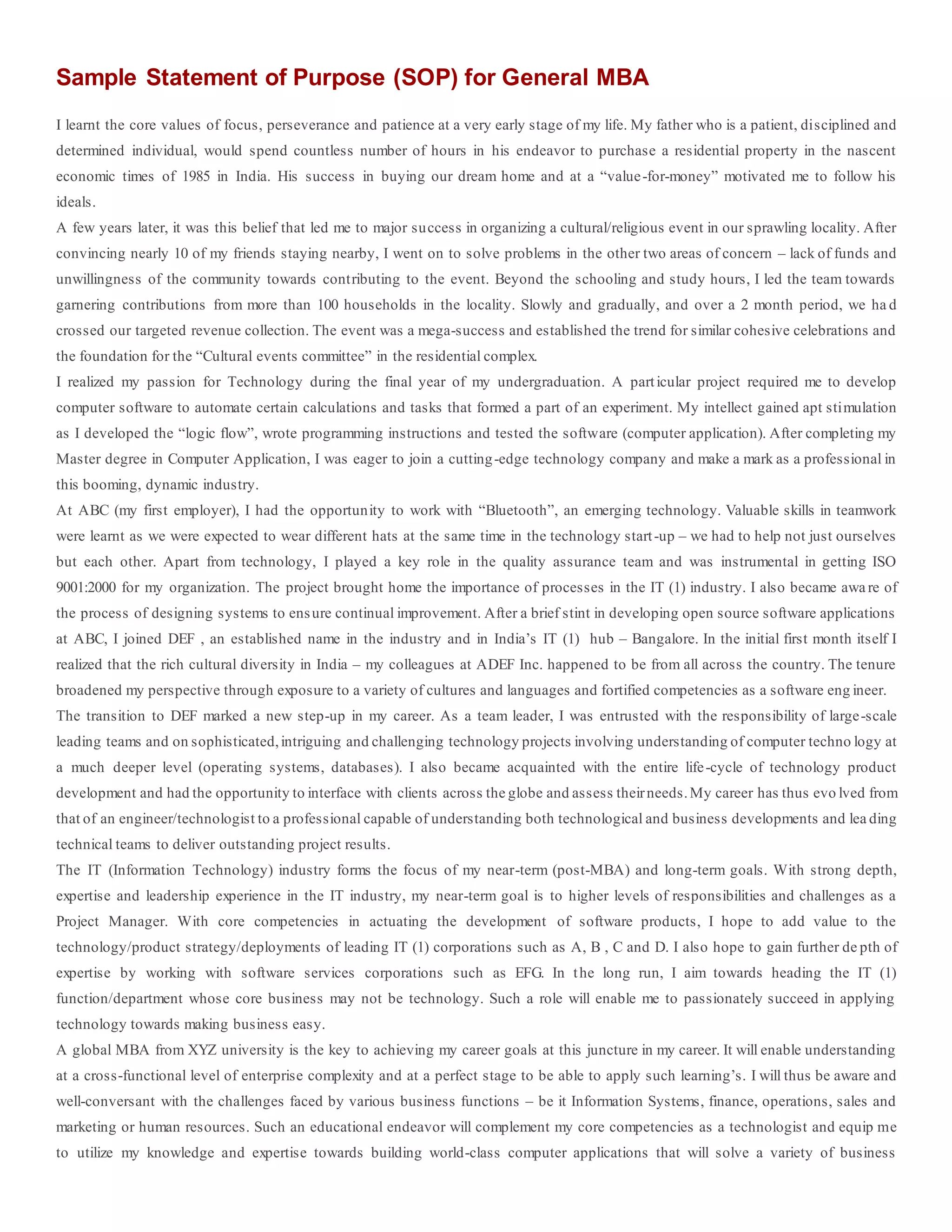 Sop general mba | DOCX