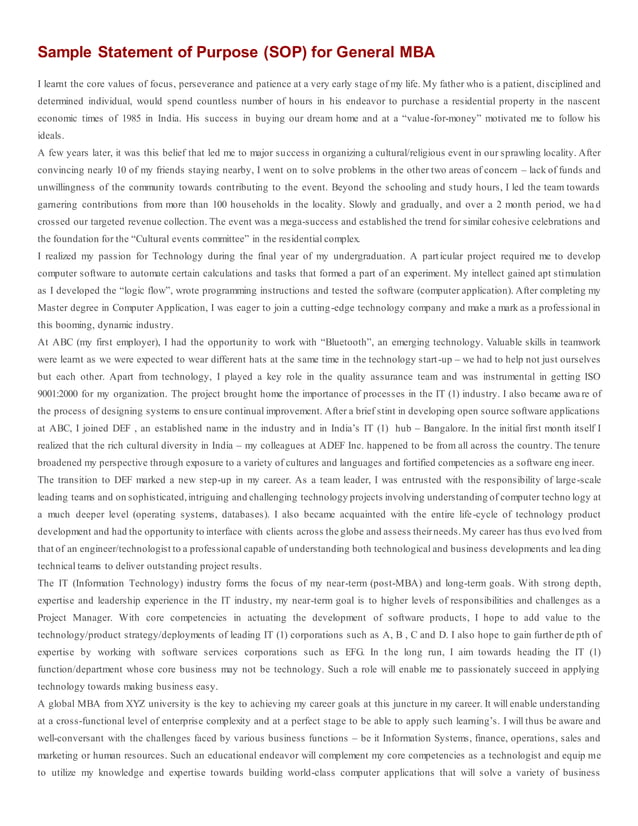 Sop general mba | PDF