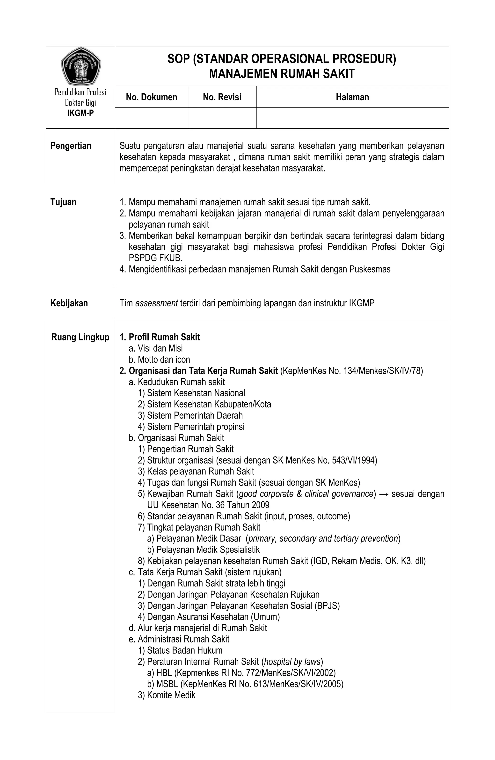 Sop manajemen-rumah-sakit-revisi-4 | PDF