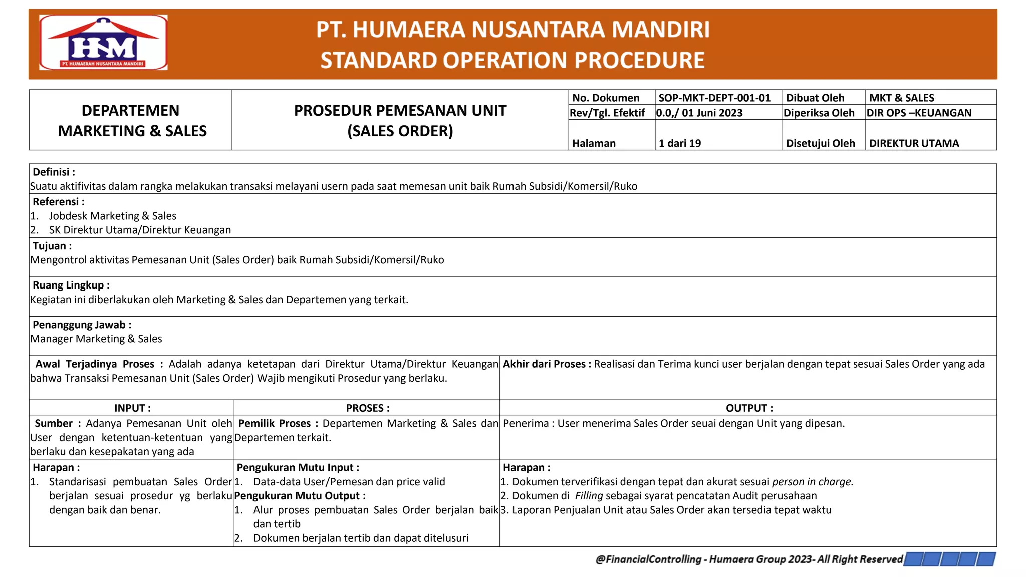 SOP - MKT-DEPT-001-01. Rev.00 SOP PEMESANAN UNIT (SALES ORDER).pdf