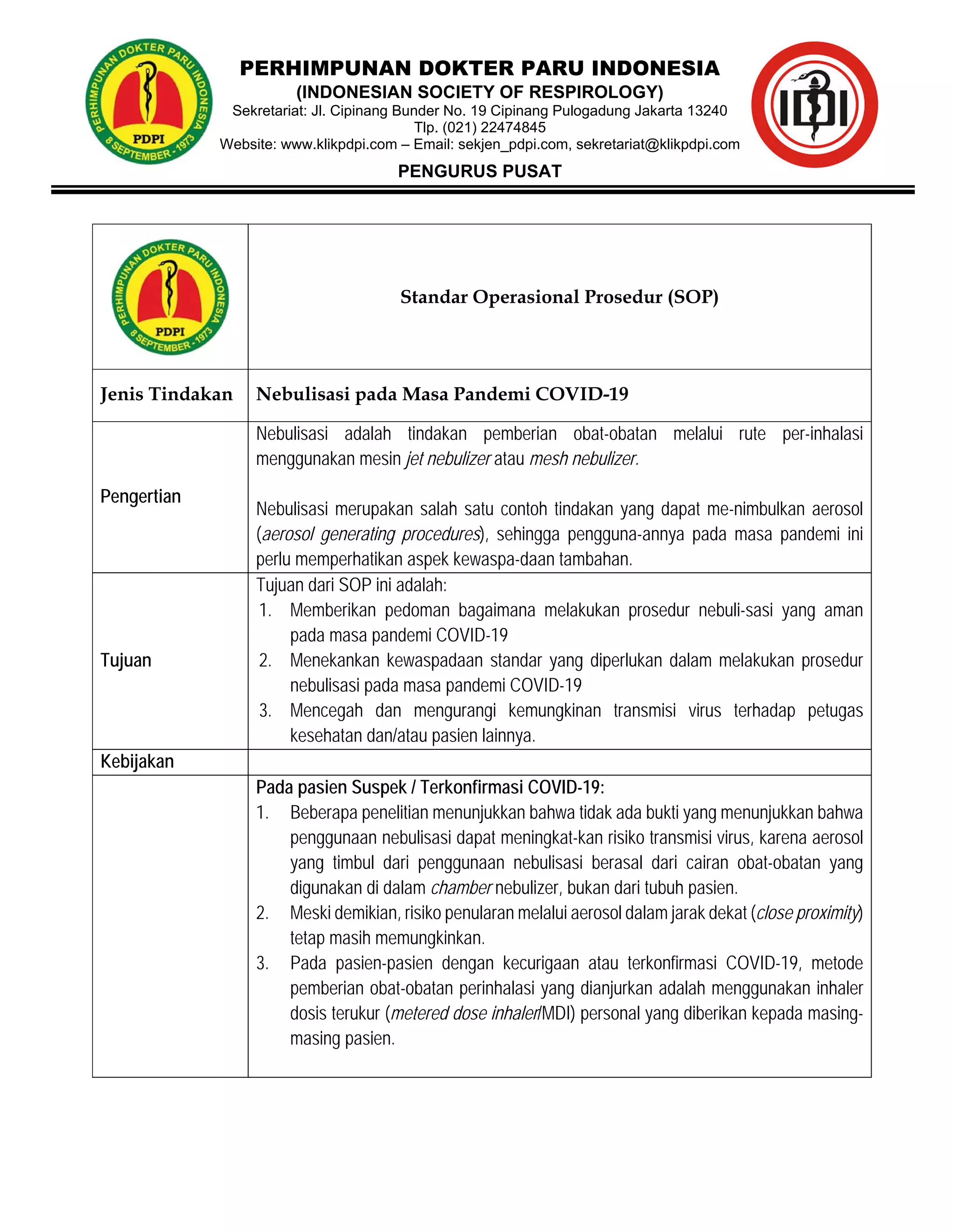 Sop nebulisasi-pdpi | PDF
