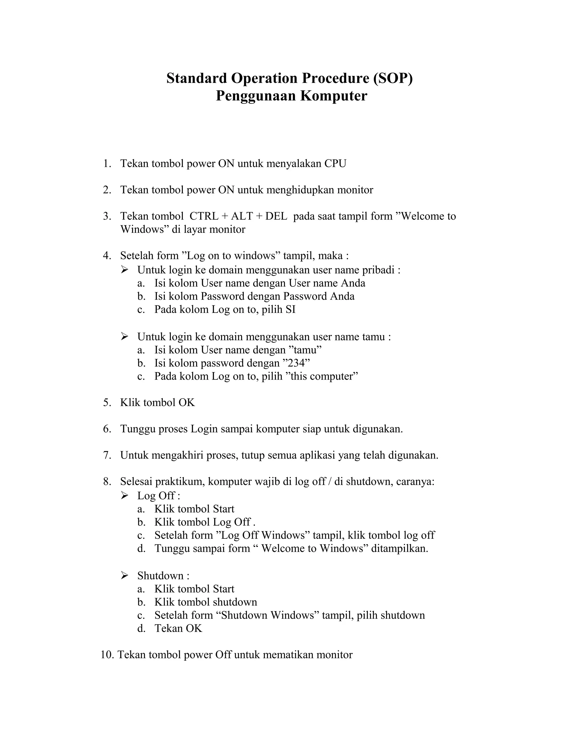 Sop penggunaan-komputer | DOC