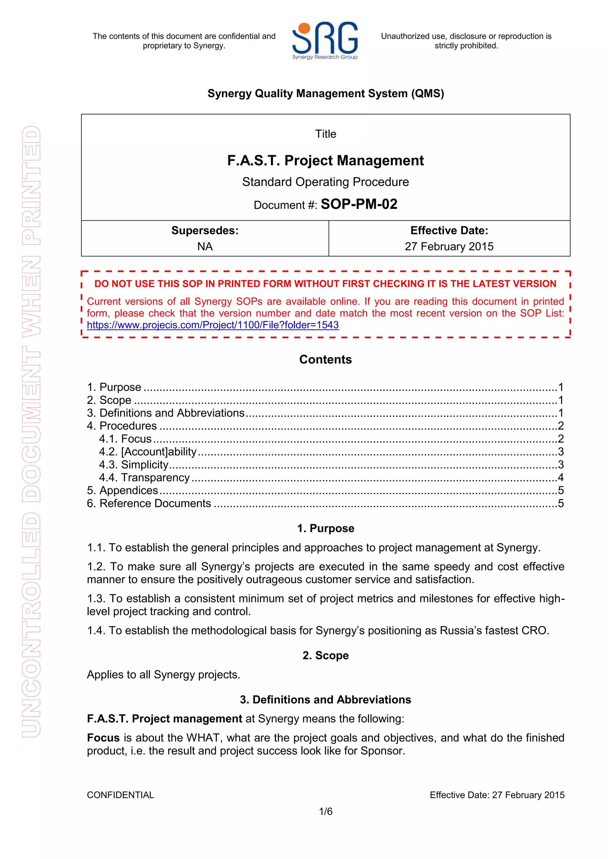 SOP PM-02 FAST project management v1-signed | PDF