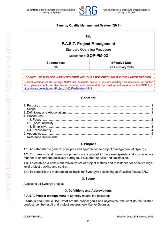 SOP PM-02 FAST project management v1-signed | PDF | Resume Writing and ...