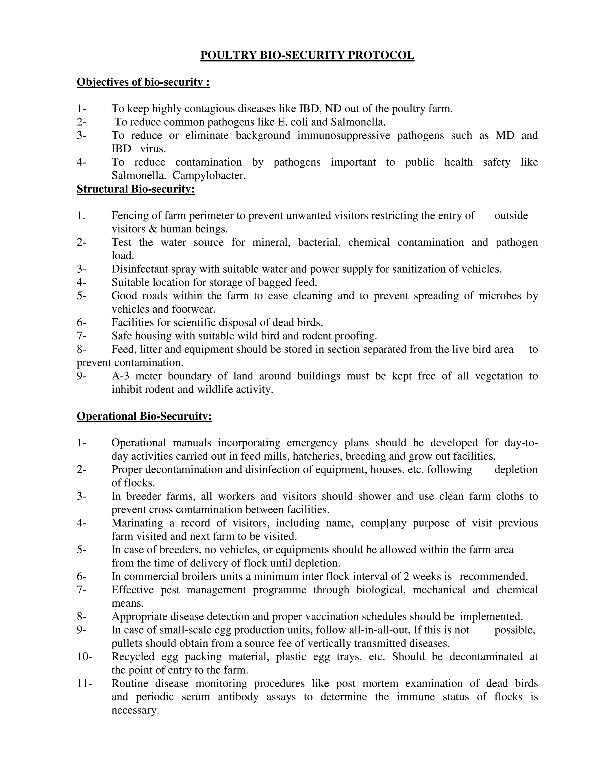 Sop poultry برتكول الامن الحيوى للدواجن | PDF