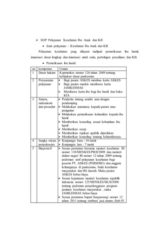 Makalah SOP/ Protap Pelayanan di Puskesmas / RS | DOCX
