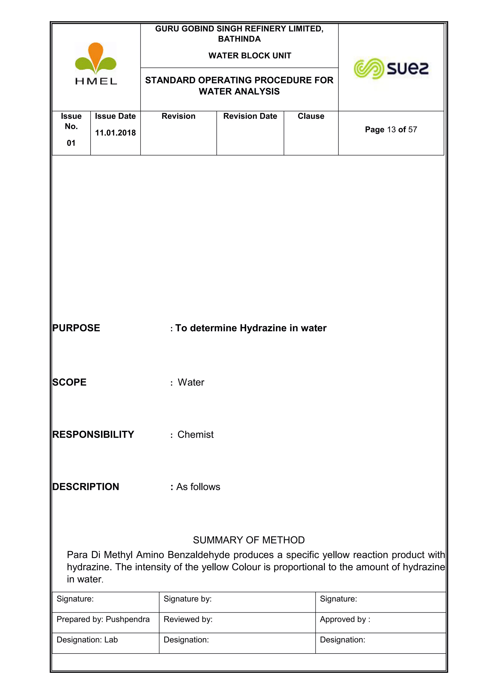 Sop water analysis-2 | PDF