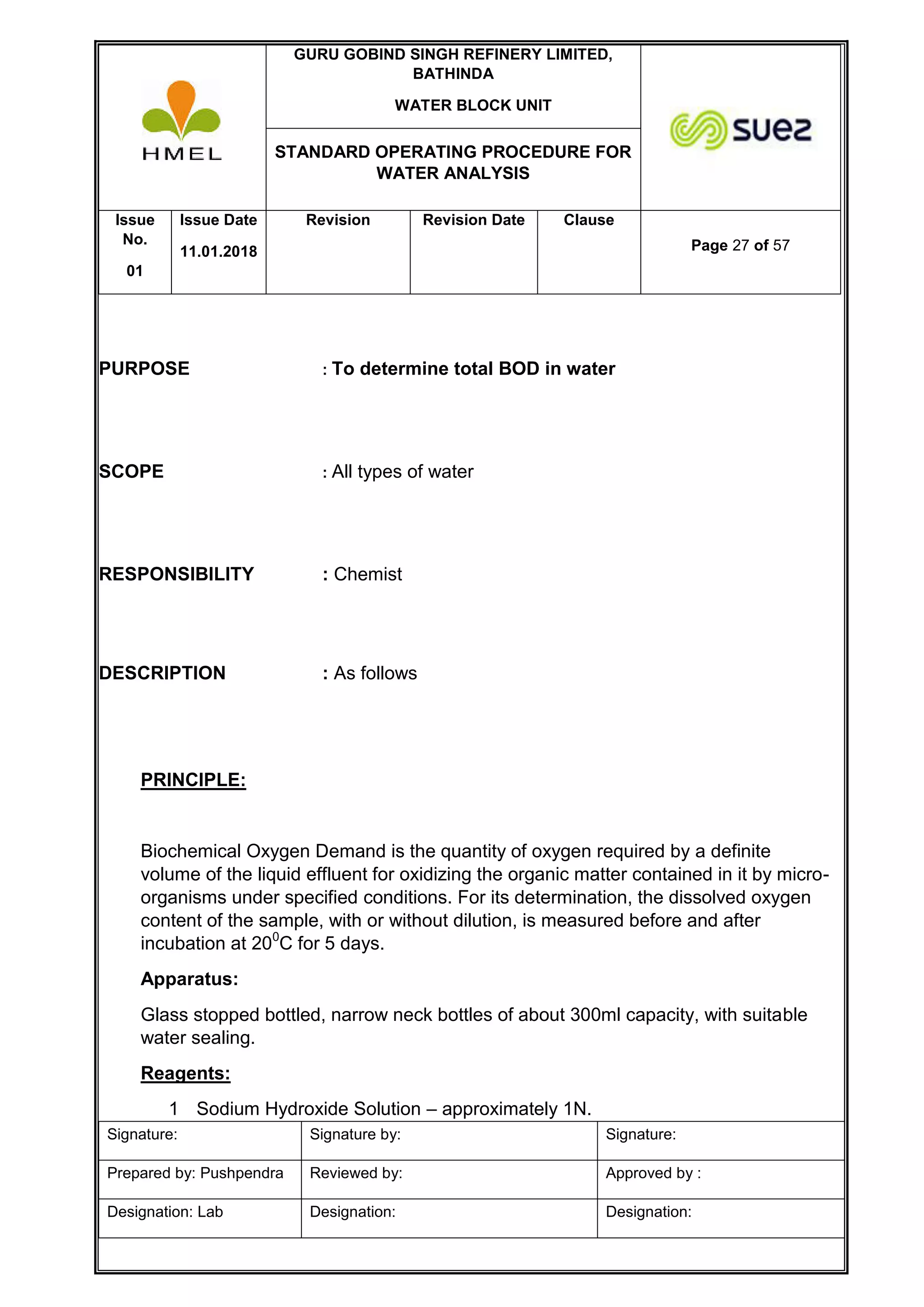 Sop water analysis-2 | PDF