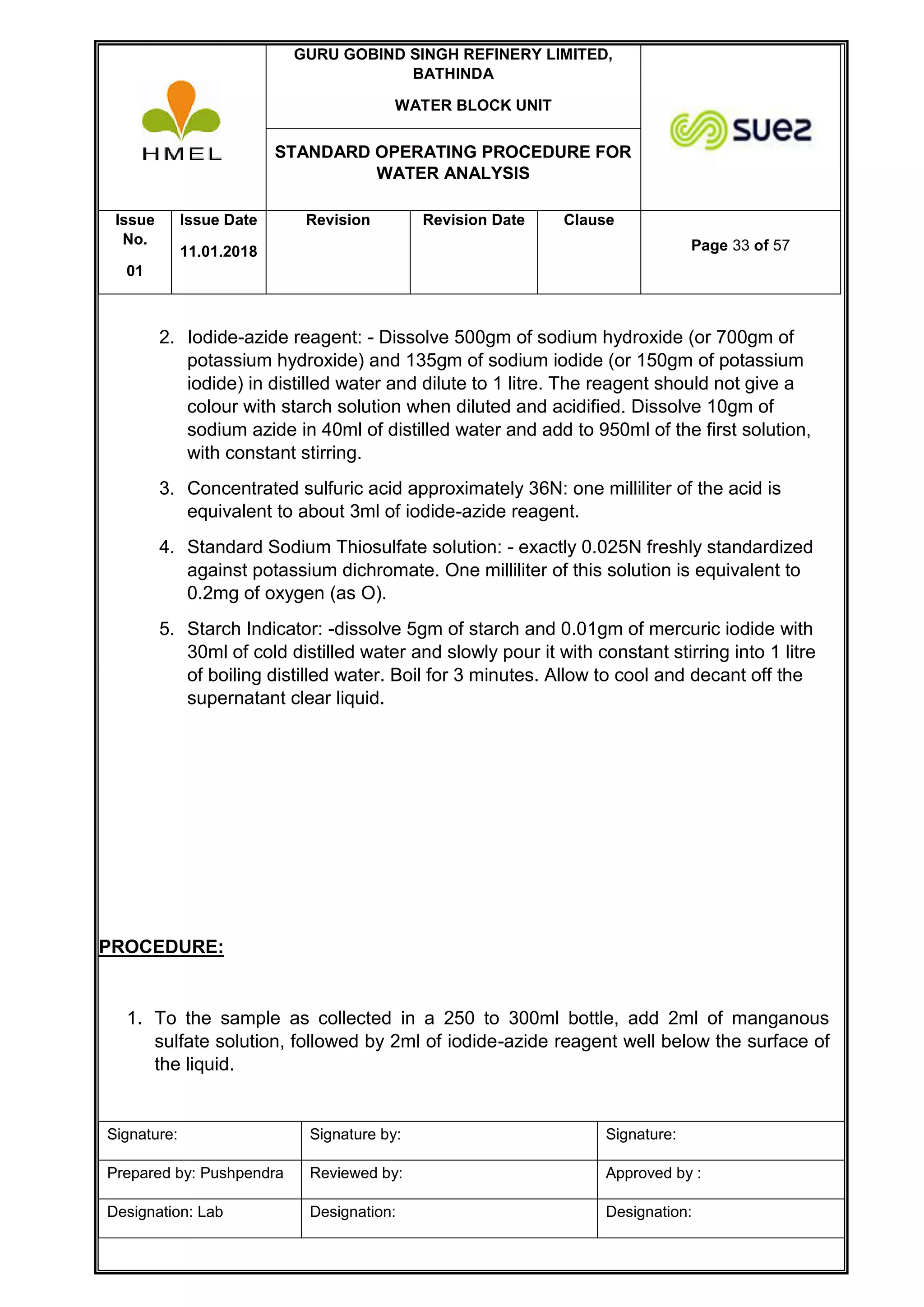 Sop water analysis-2 | PDF