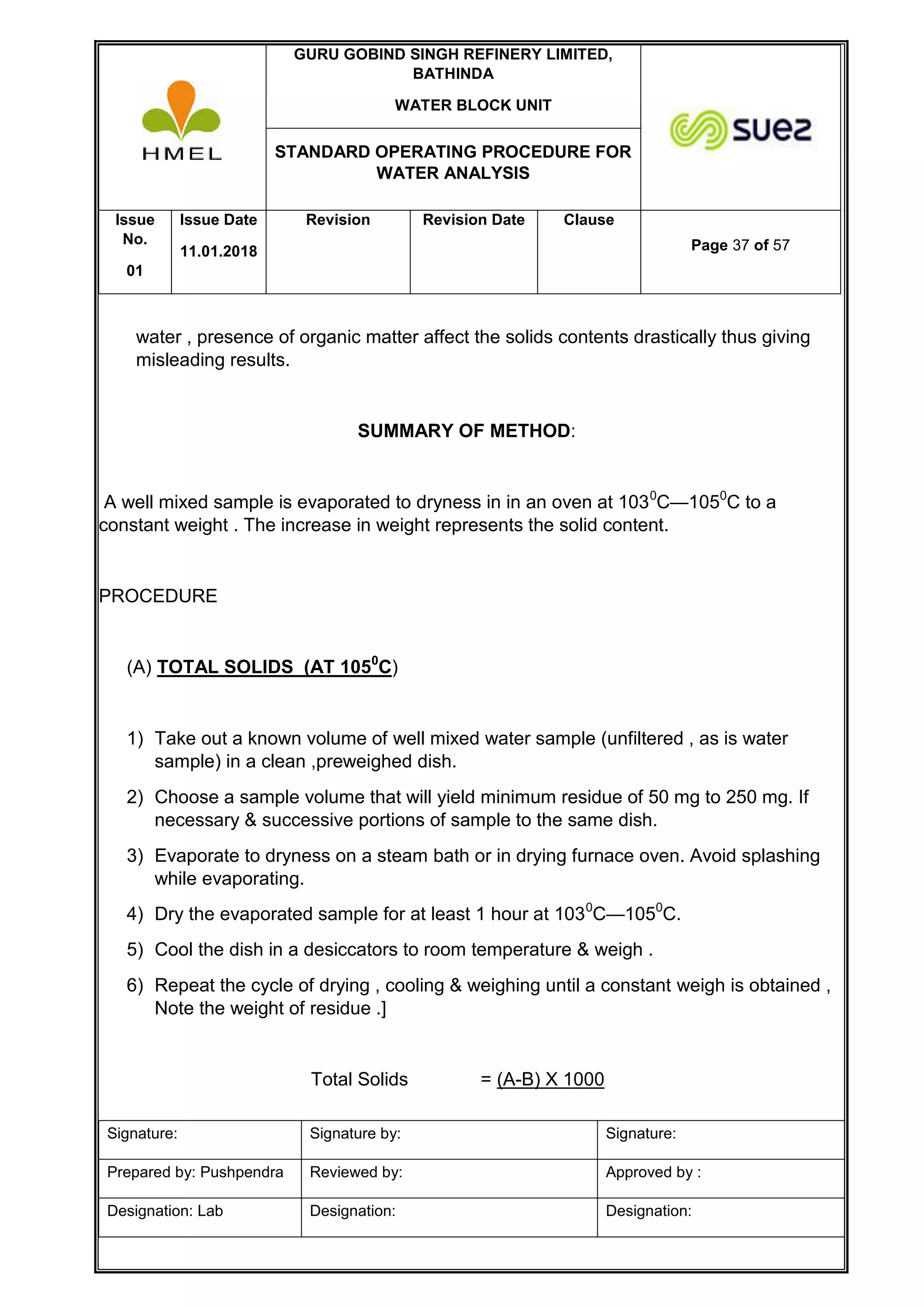 Sop water analysis-2 | PDF