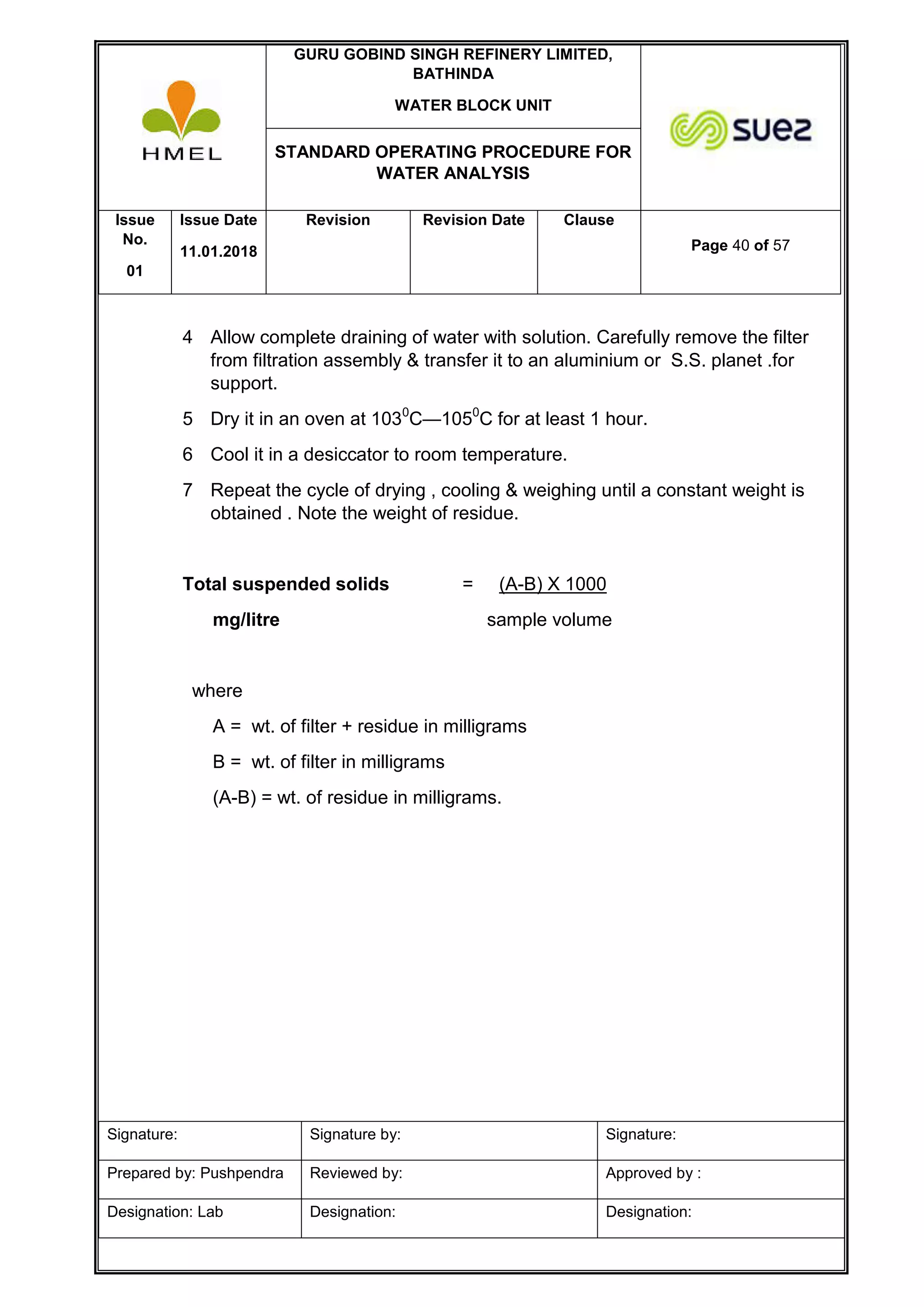 Sop water analysis-2 | PDF