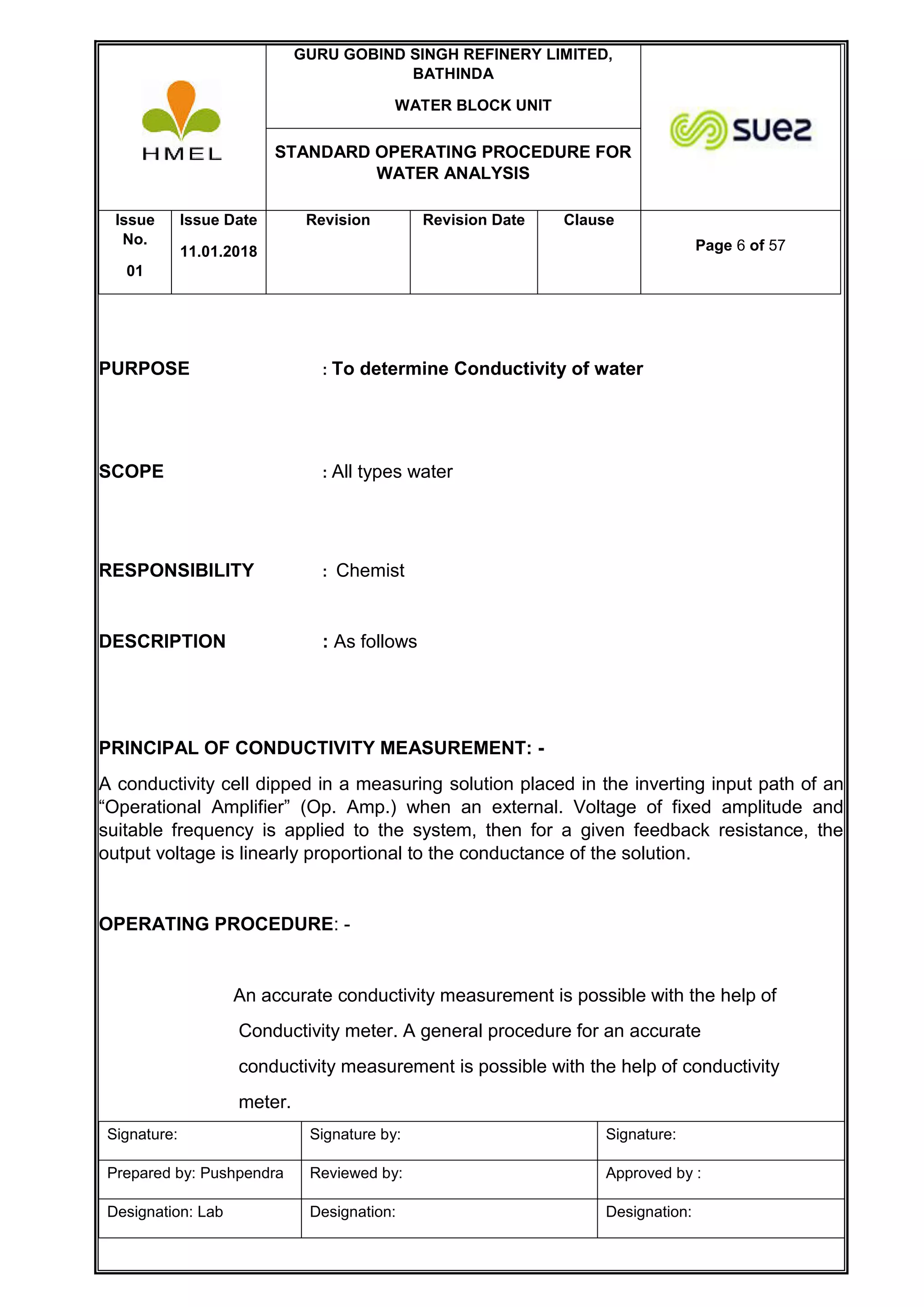 Sop water analysis-2 | PDF