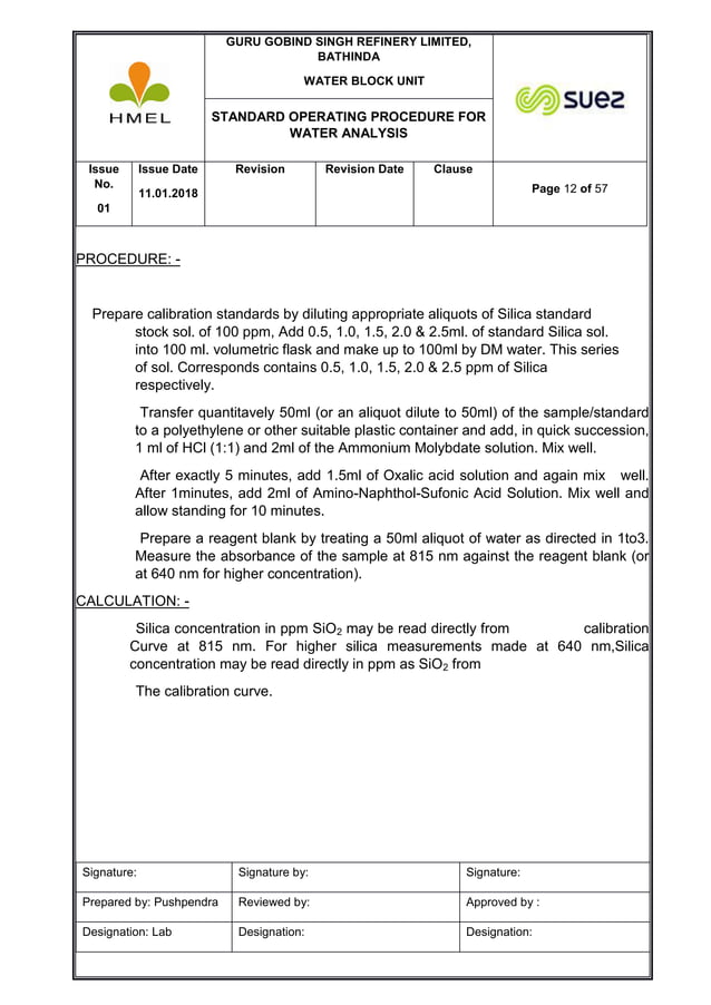 Sop water analysis-2 | PDF