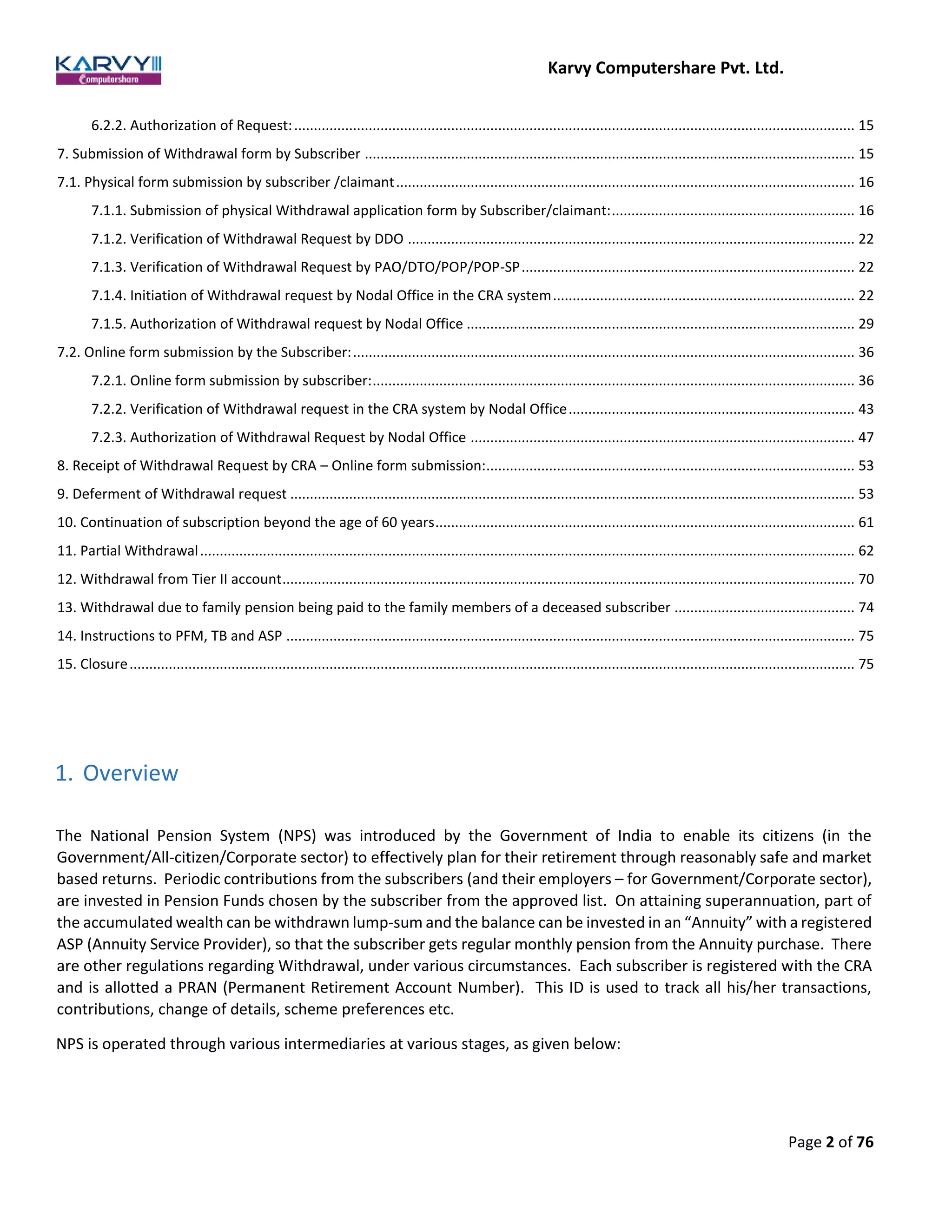 Standard Operating Procedure (SOP) for Exits/Withdrawals - KARVY NPS | PDF