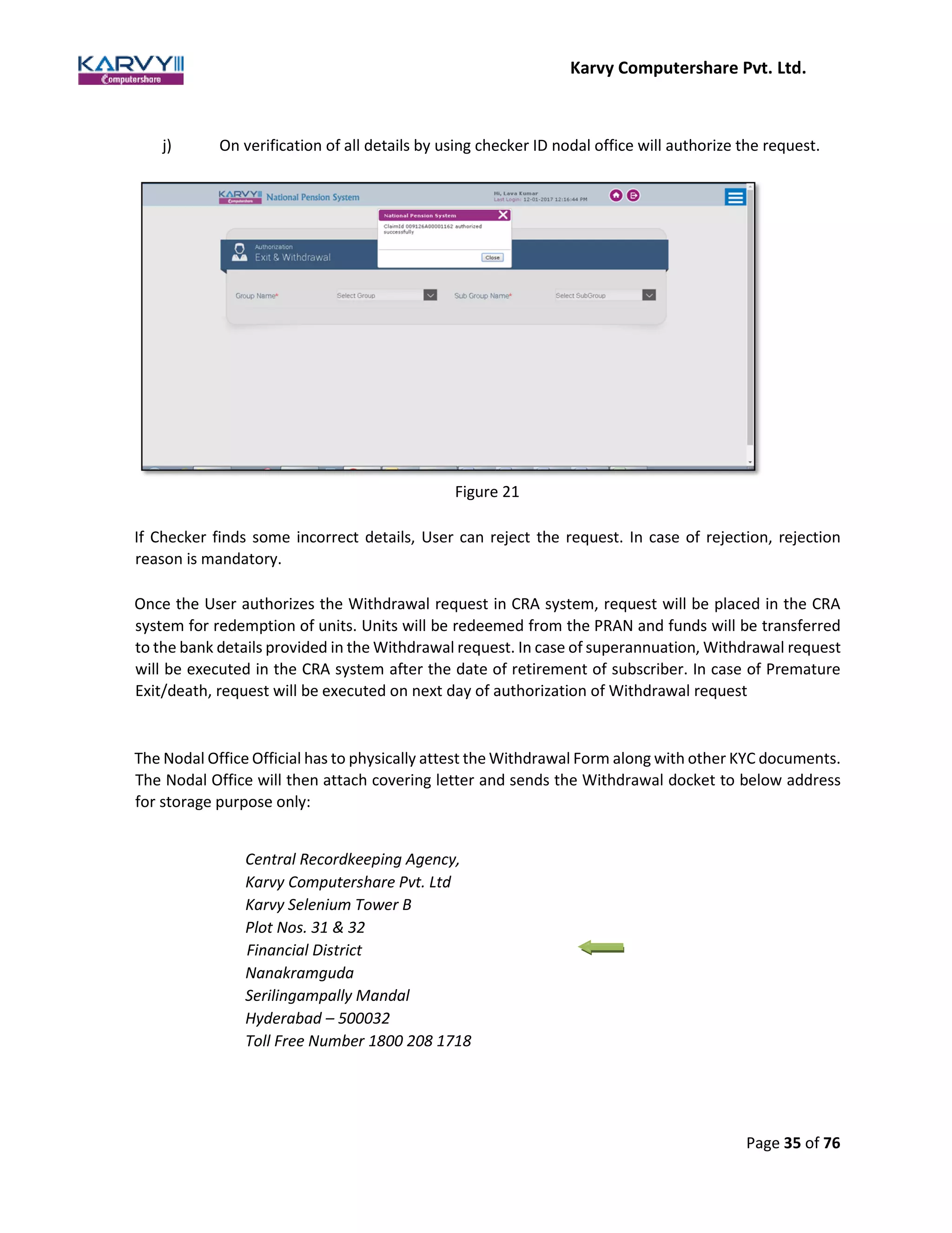 Standard Operating Procedure (SOP) for Exits/Withdrawals - KARVY NPS | PDF