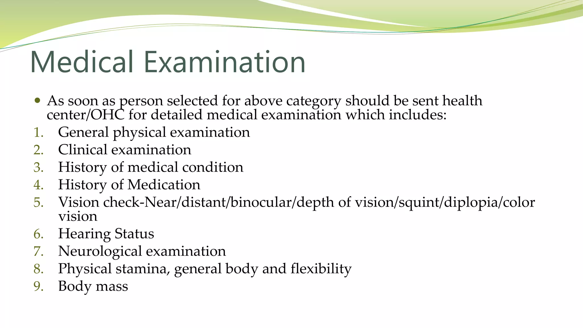 Sop working at height-Pre -employment Medical examination criteria | PPTX