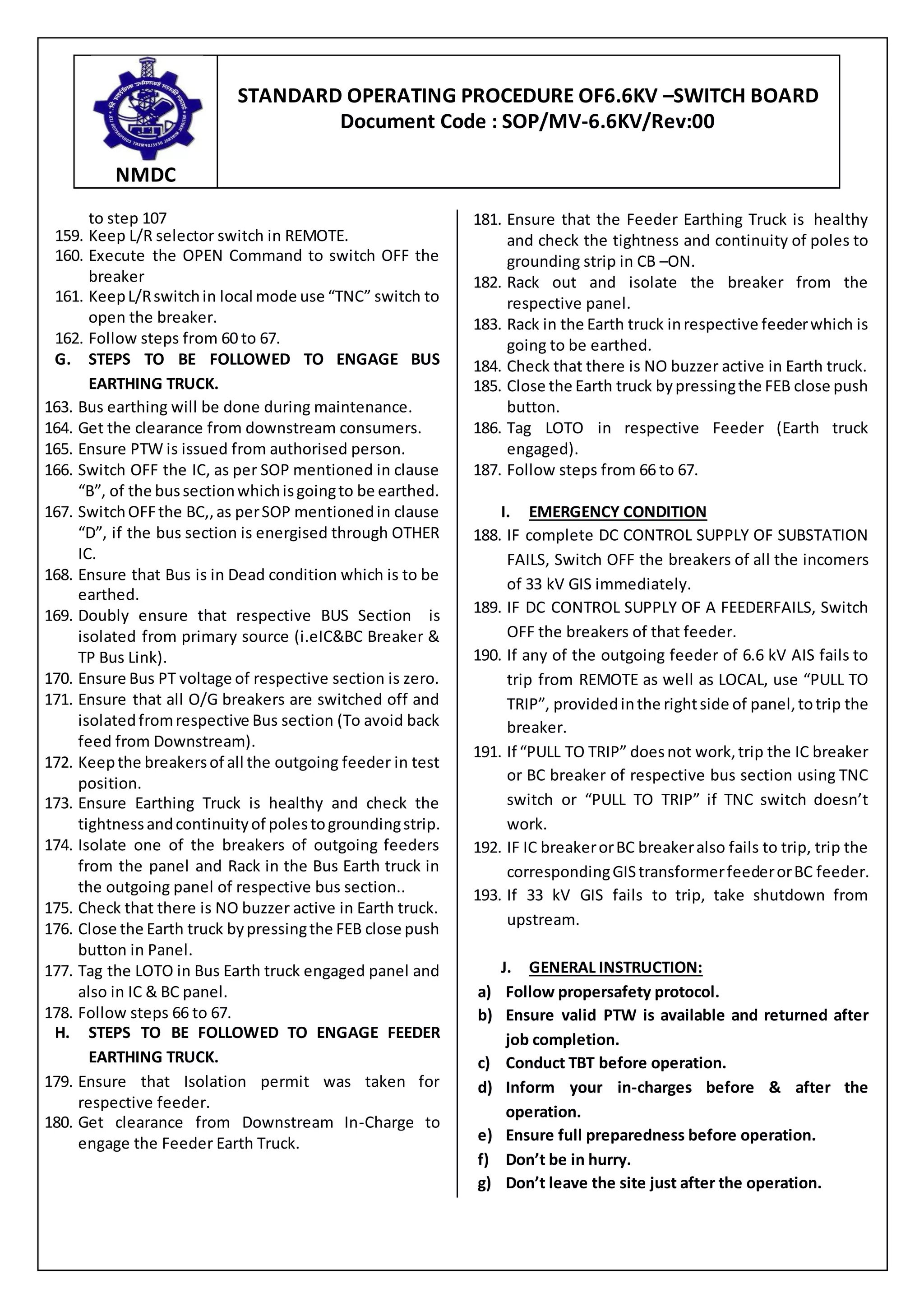 Sop 6.6 kv switchboard | DOCX