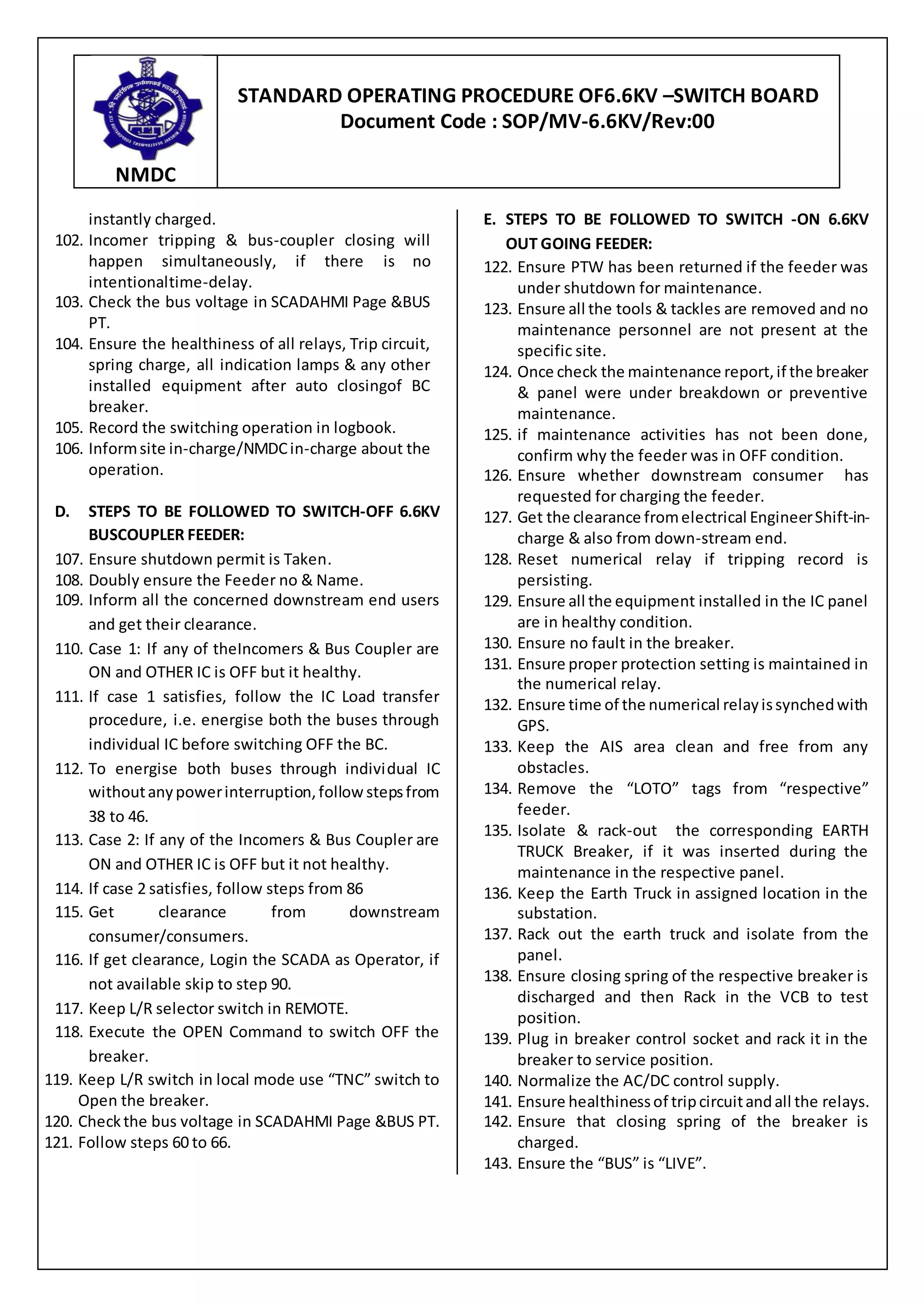 Sop 6.6 kv switchboard edited | DOCX