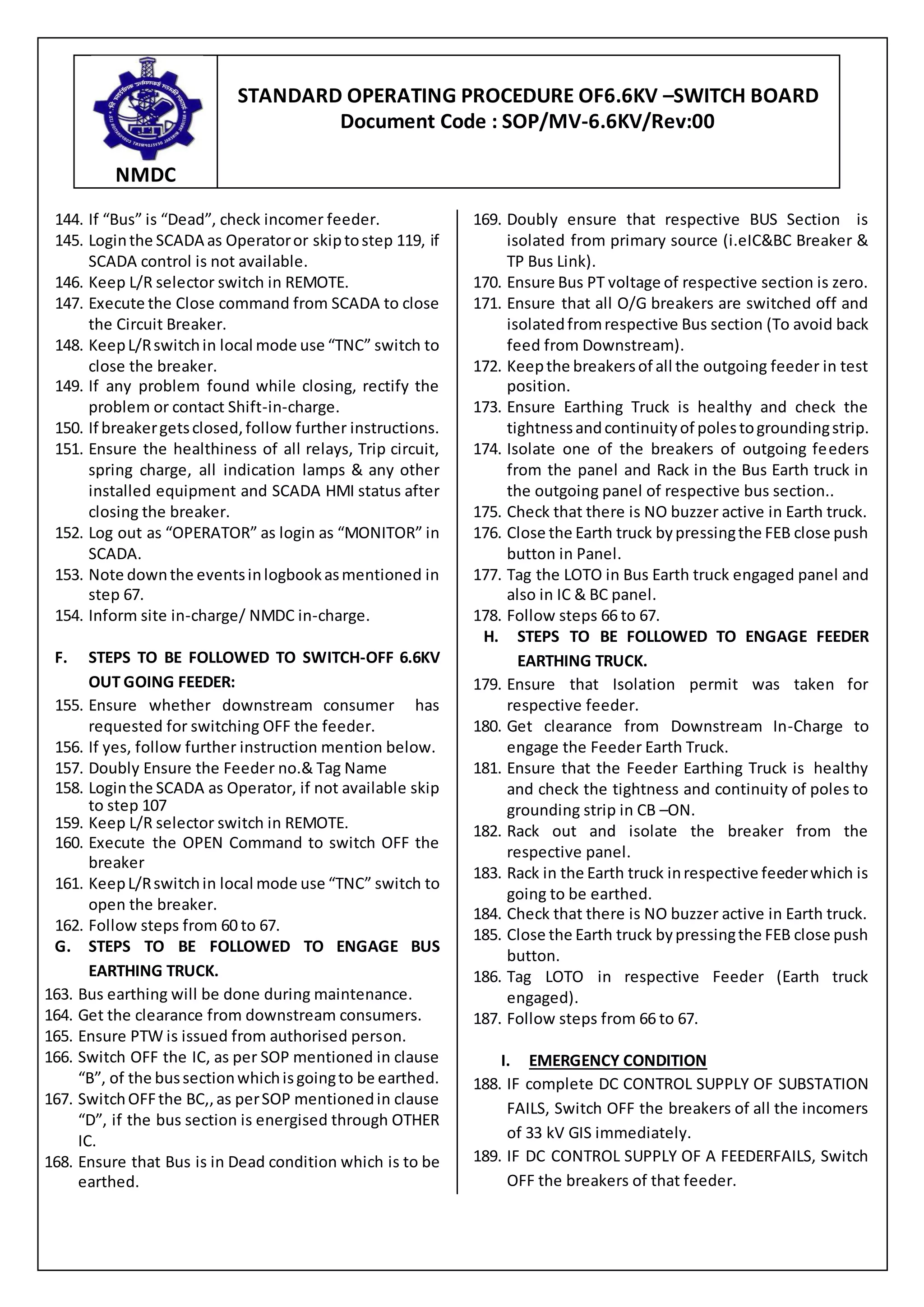 Sop 6.6 kv switchboard edited | DOCX