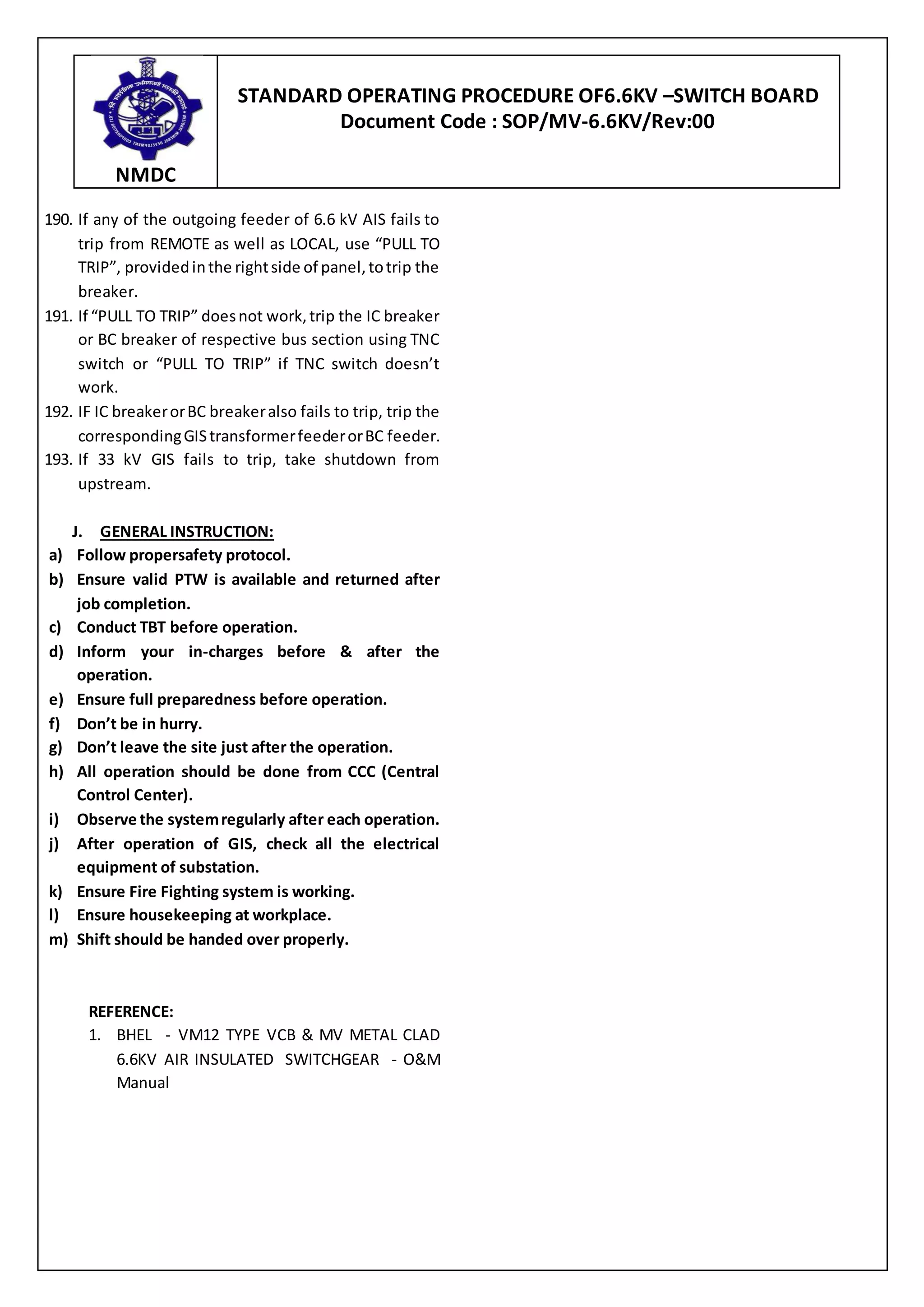 Sop 6.6 kv switchboard edited | DOCX
