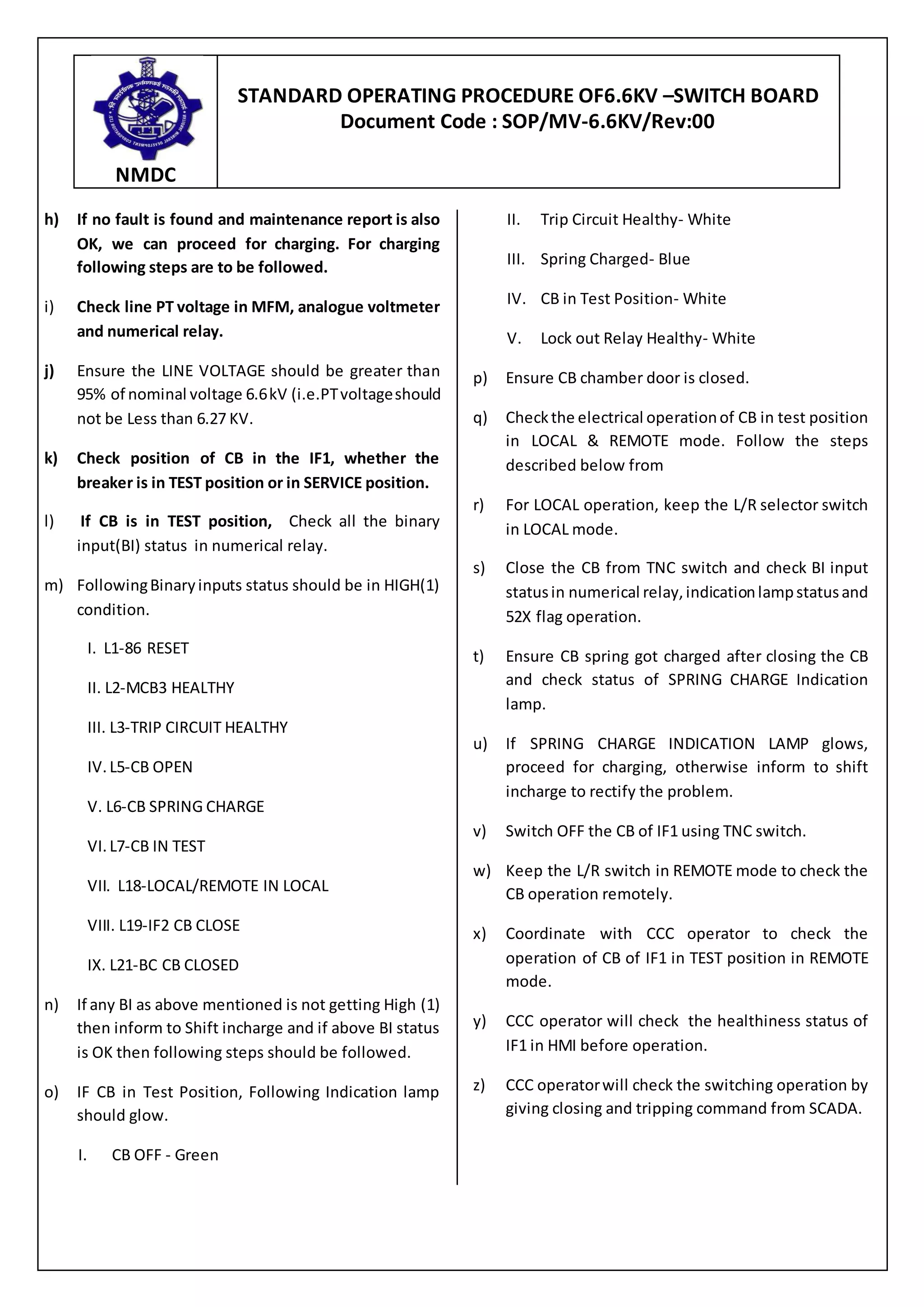 Sop 6.6 kv switchboard edited | DOCX