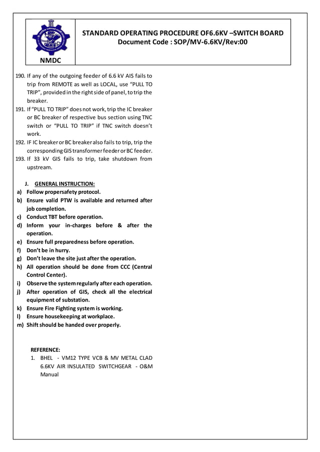 Sop 6.6 kv switchboard edited | DOCX
