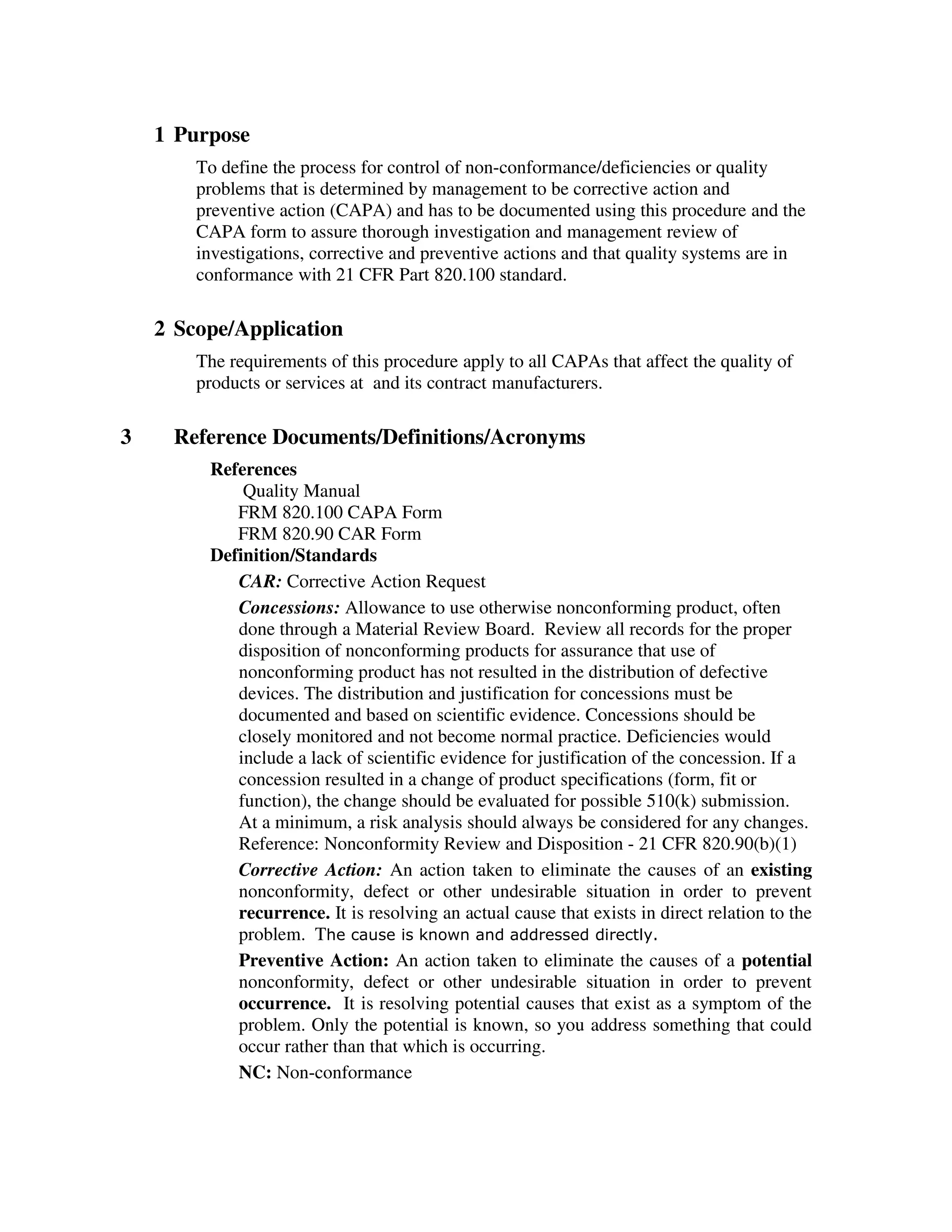 Sop 820 capa procedure corrective preventive action med dev | PDF