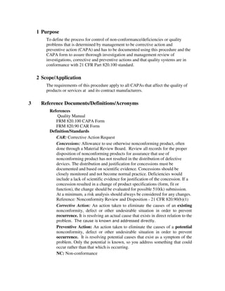 Sop 820 capa procedure corrective preventive action med dev | PDF