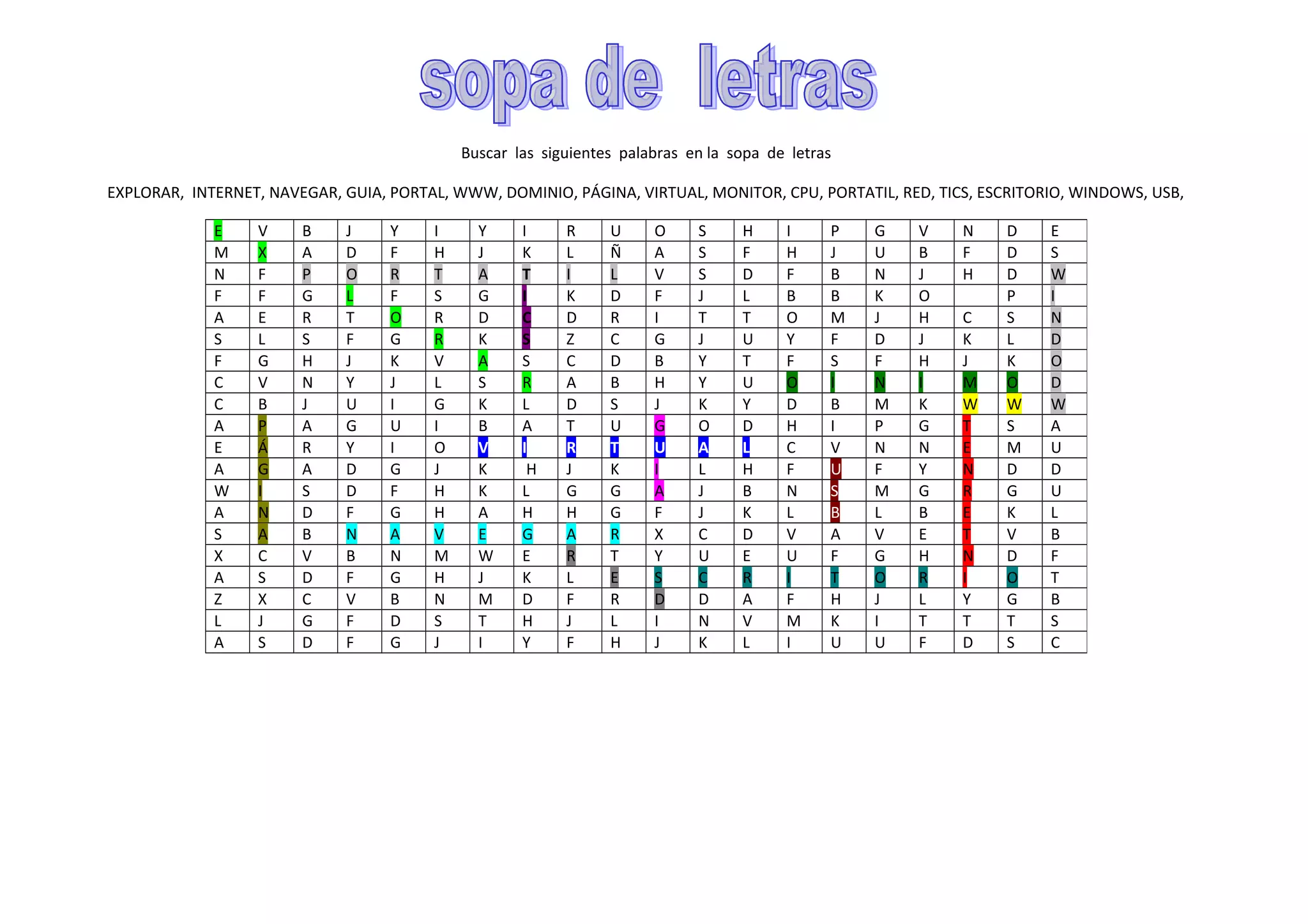 Sopa de letras tecnologia | DOC