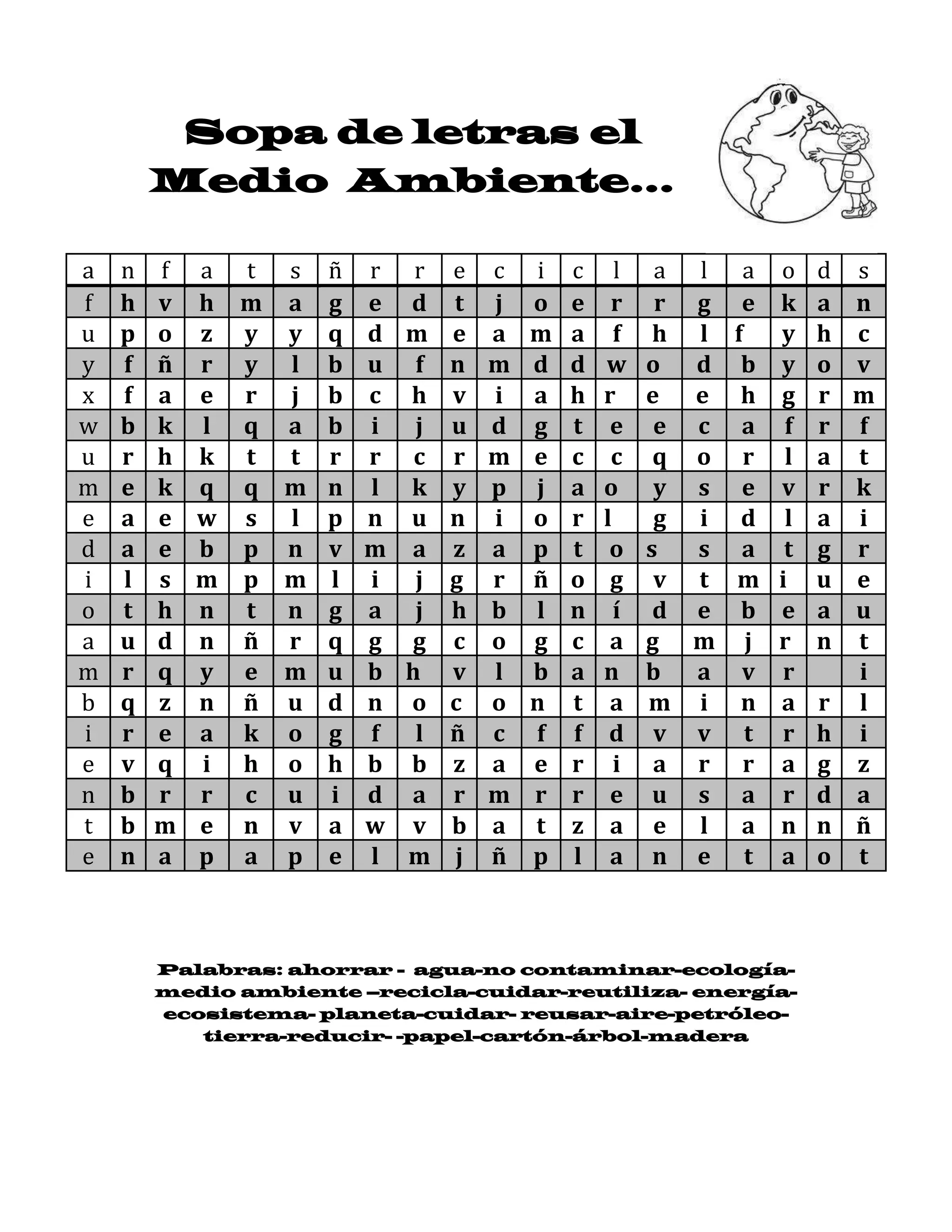 Sopa de letra el medio ambiente | DOCX