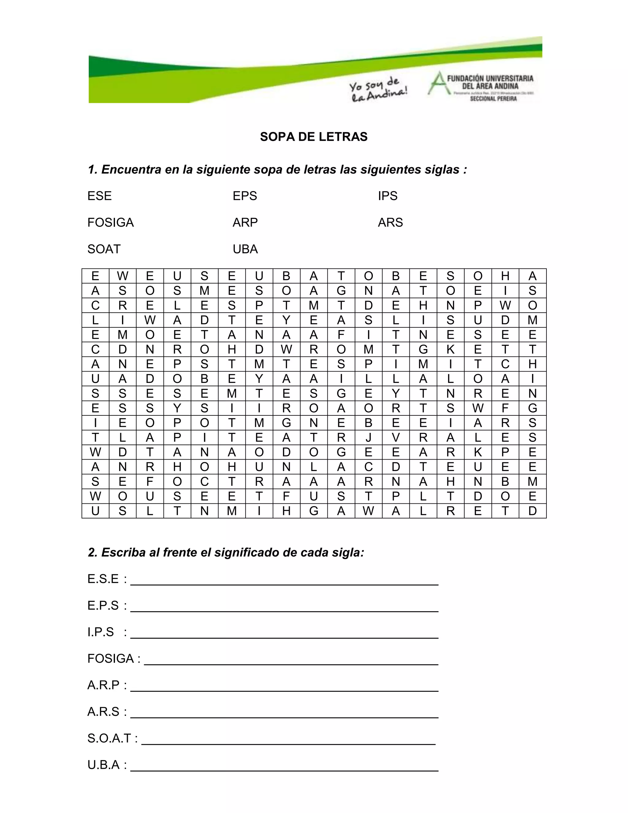 Sopa de letras | PDF