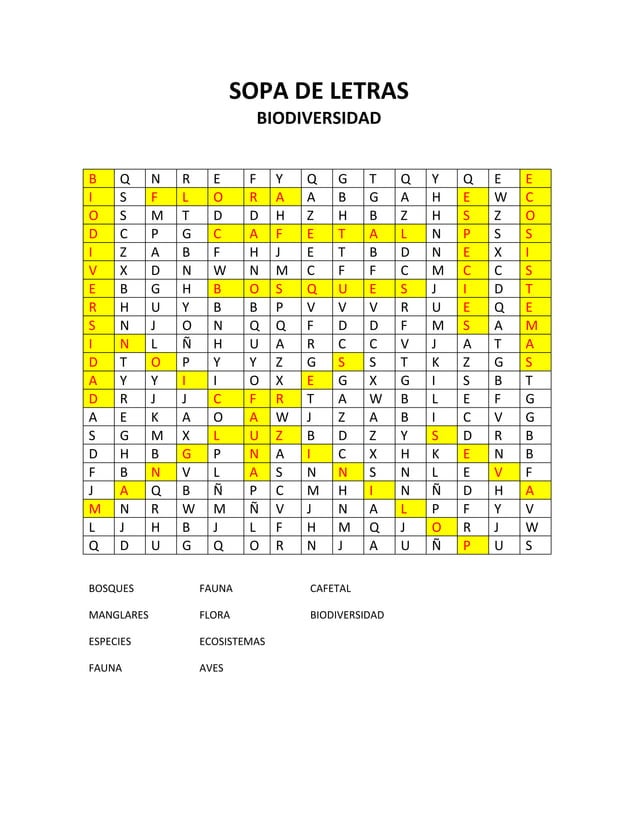 Sopa de letras Biodiversidad | DOCX