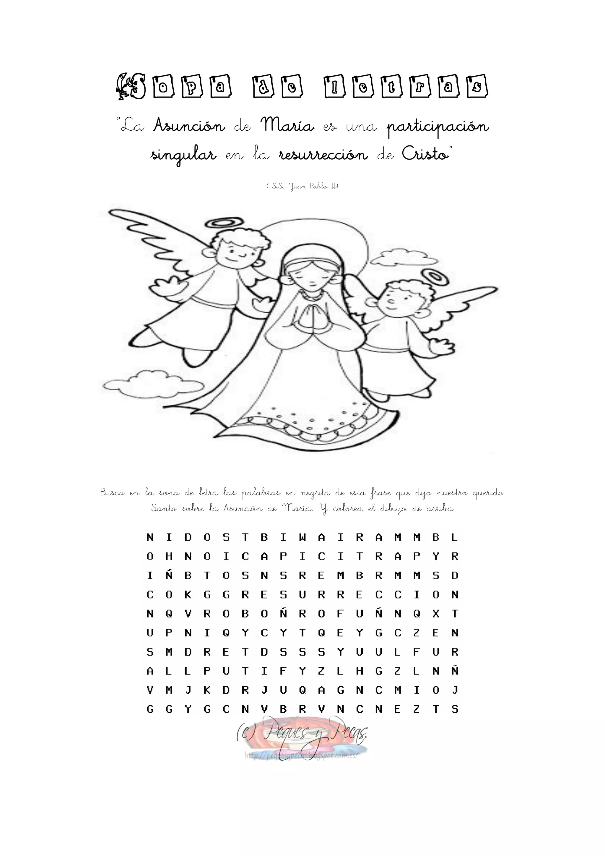 Sopa de letras Asunción de María. | PDF